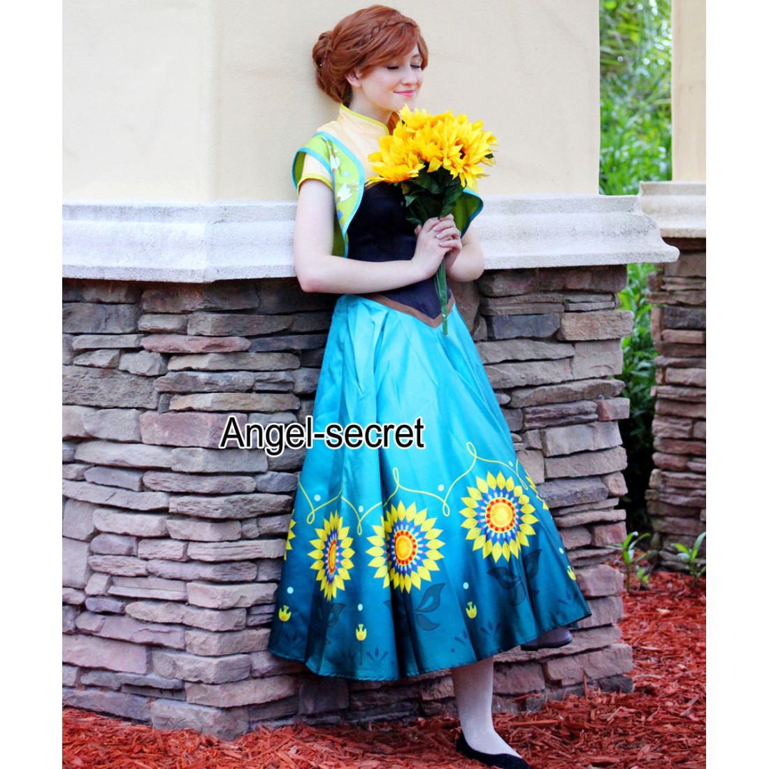 J555 Anna costume frozen fever spring women cosplay sunflower dress and ...