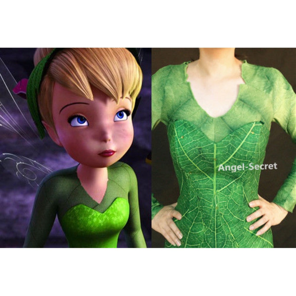 P456 Green Tinkerbell flannel leaf print dress Costume custom made ...