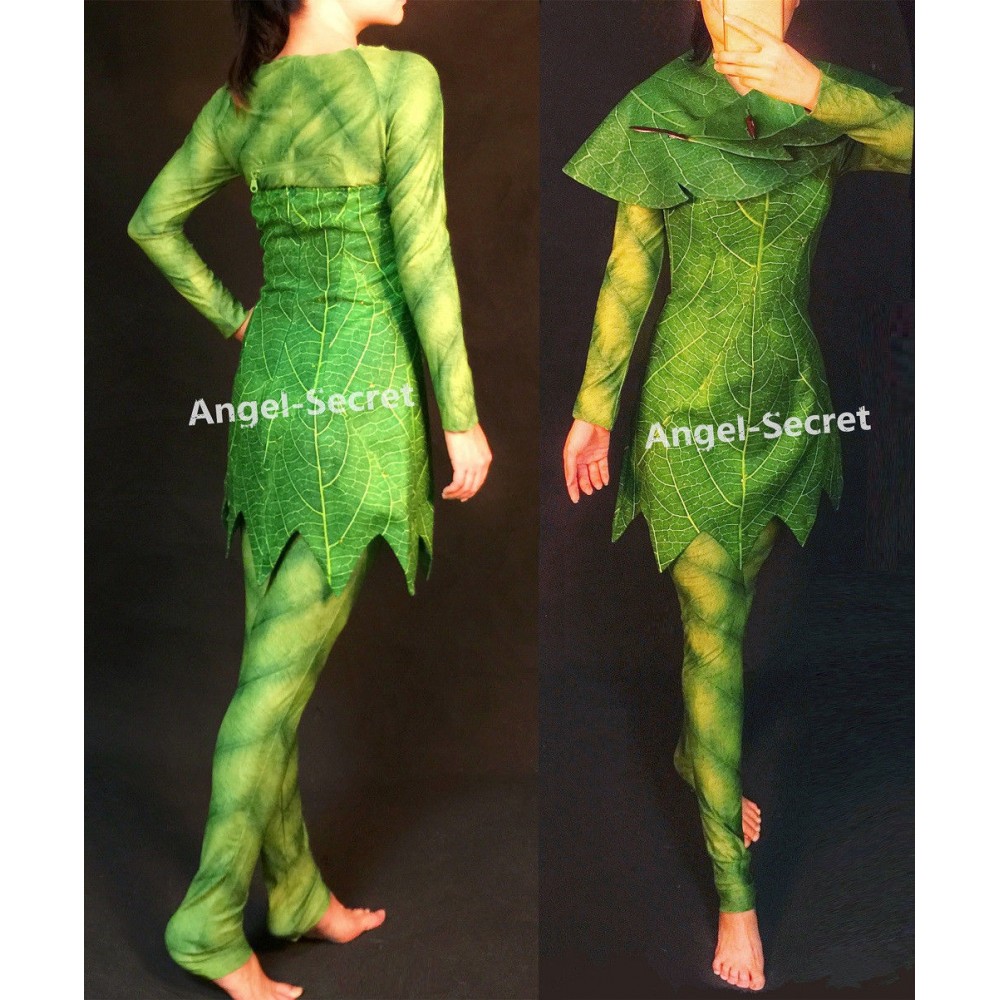 P456 Green Tinkerbell flannel leaf print dress Costume custom made ...
