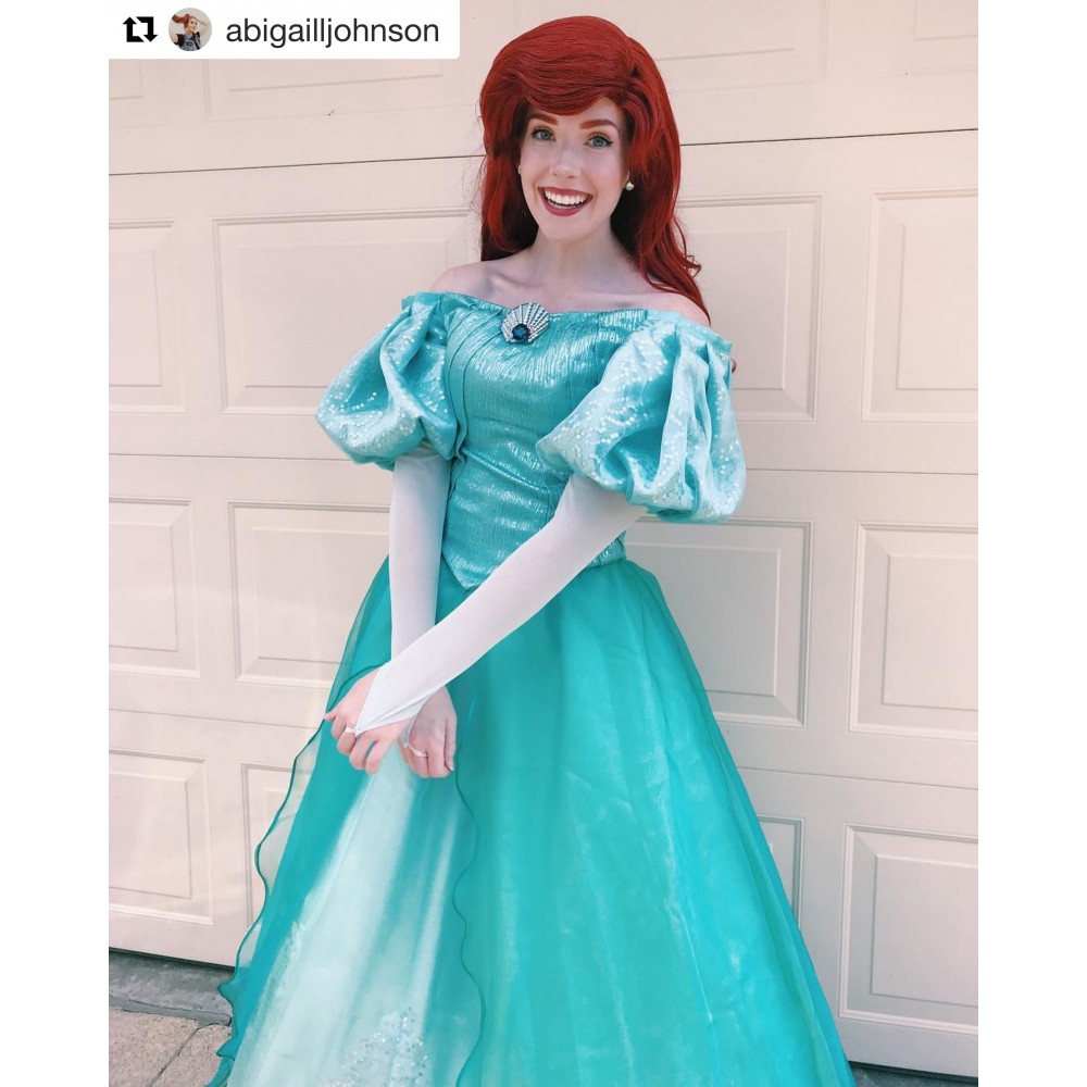 P178 Ariel teal sequins gown park version with swarovski brooch