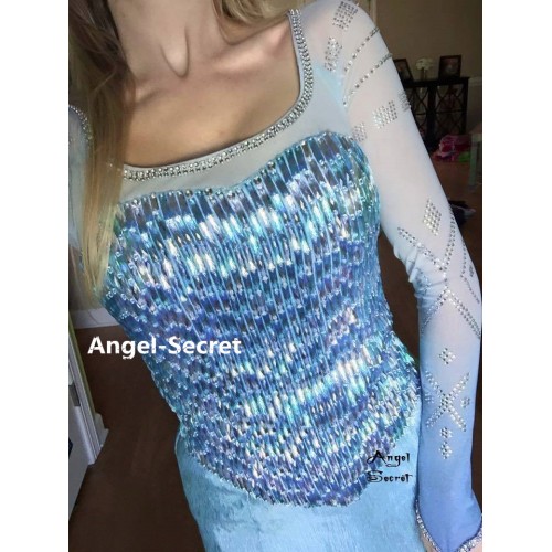 TOP51 full length mesh top with rhinestone two tone sleeves for Elsa ...